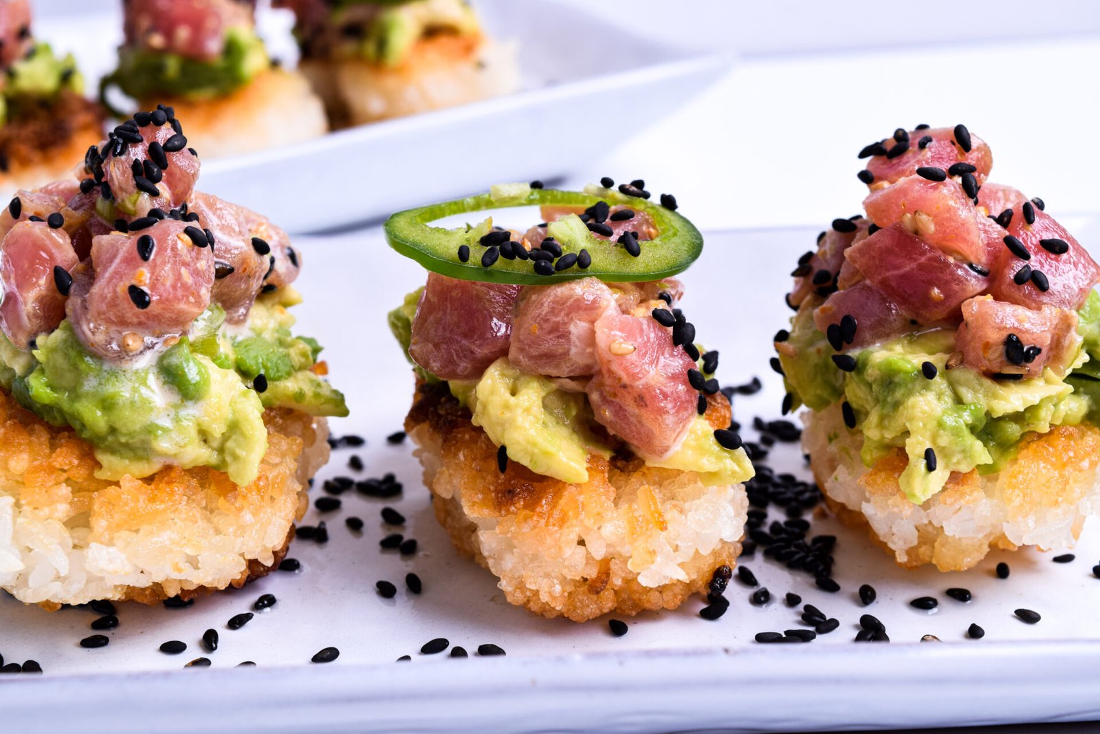Crispy Rice Stacks with Spicy Tuna and Avocado - Delicious Dish