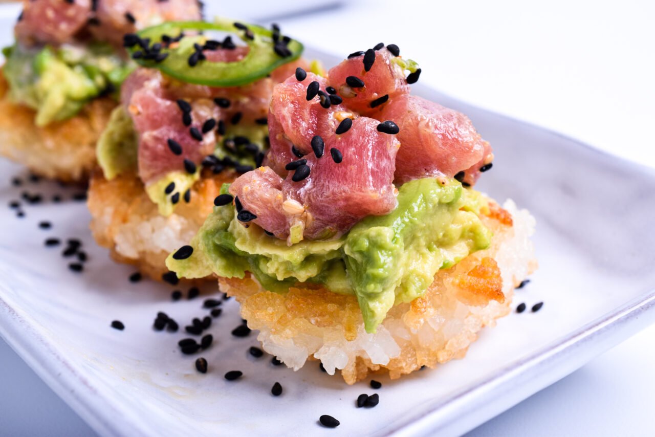 Crispy Rice Stacks with Spicy Tuna and Avocado - Delicious Dish